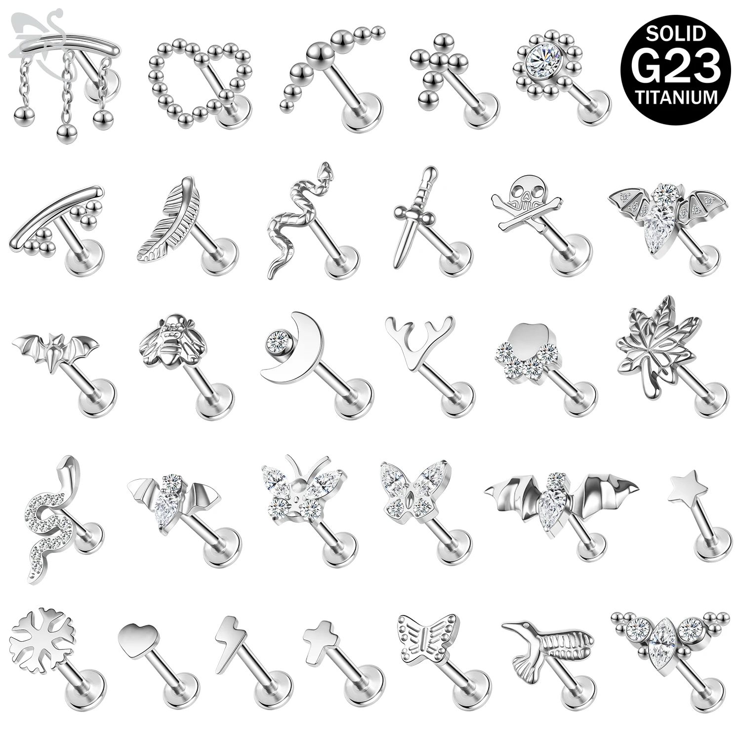 ZS-Titanium-Thread-Lip-Labret-Piercing-Punk-Bat-Forma-de-Serpente-Ear ...