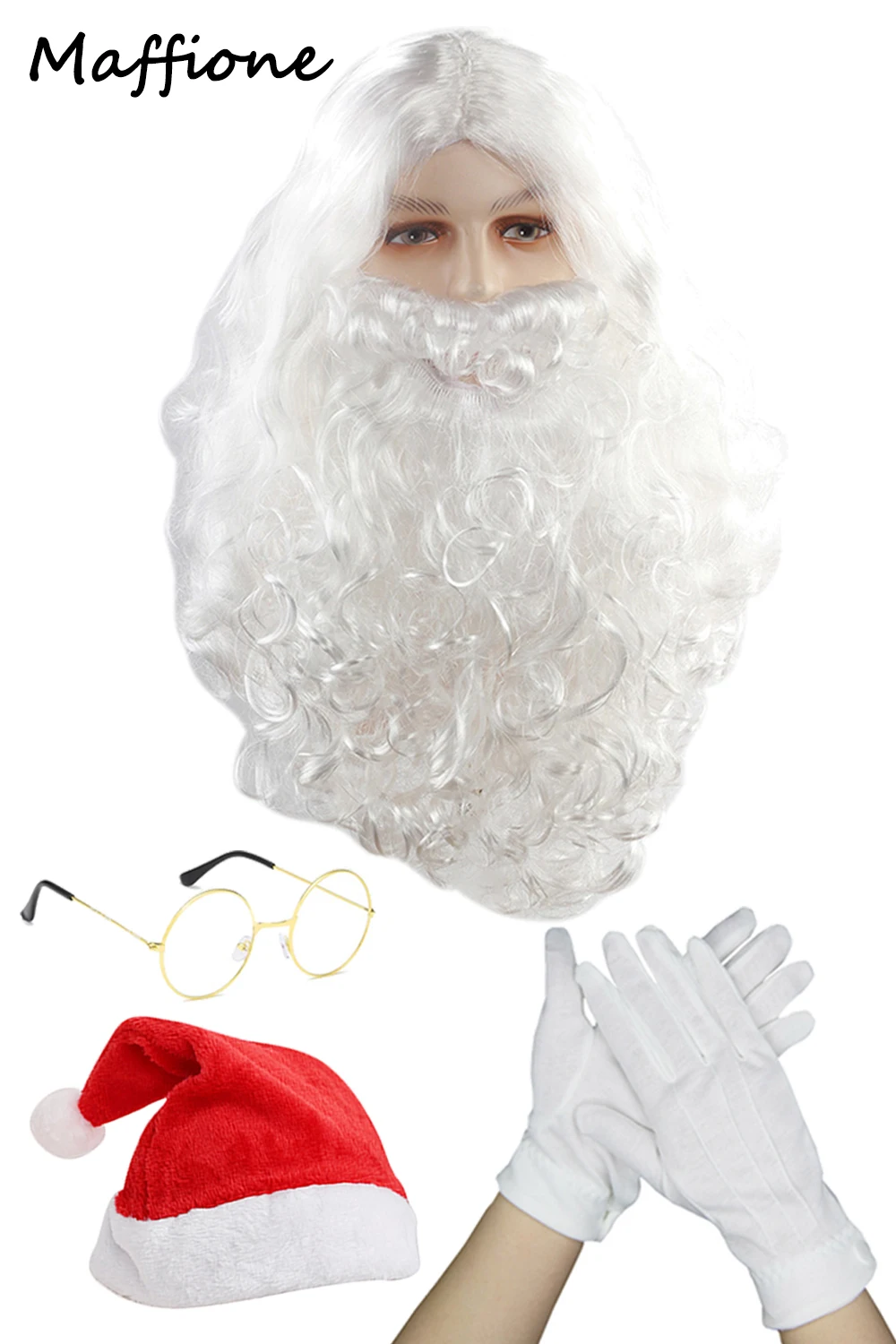Santa Cosplay Wig Beard Hat Gloves Glasses Costume Accessories ...