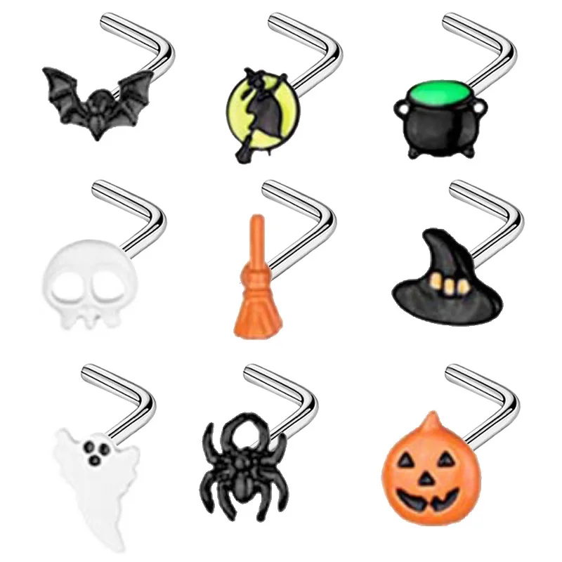 Nose Ring Bat Mouth Hat Pumpkin Halloween Stainless Steel Nose Piercing ...
