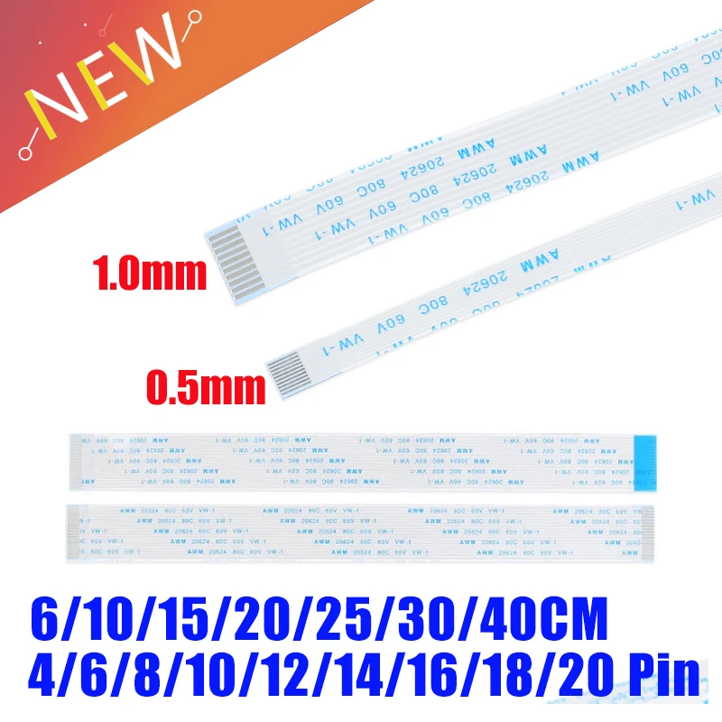 플랫 플렉시블 케이블 FFC FPC AWM 20624 80C 60V VW 1 FFC 0.5MM, 1.0mm, 4, 5, 6, 8, 10, 12, 14, 16, 18, 20 ...
