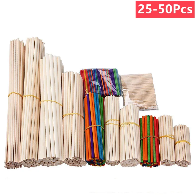25-50pcs-Round-Wooden-Craft-Sticks-for-Crafts-Making-Cake-Dowel-DIY ...