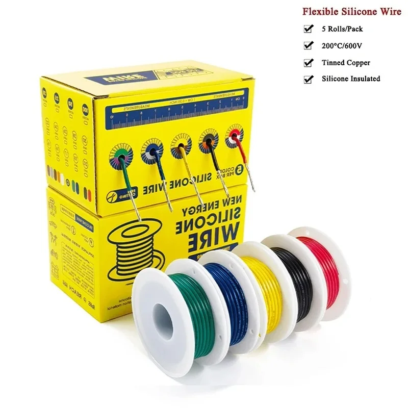 Heat Resistant Flexible Silicone Wire（5 Colors Mix Kit）30/28/26/24/22 ...
