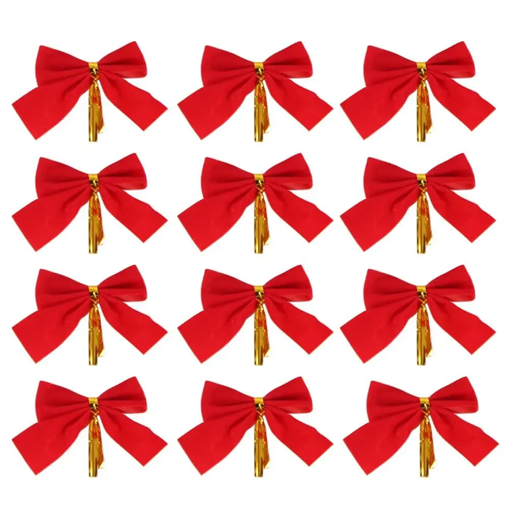 12/24pcs Christmas Bow Red Gold Mini Xmas Tree Bowknot Pendant ...