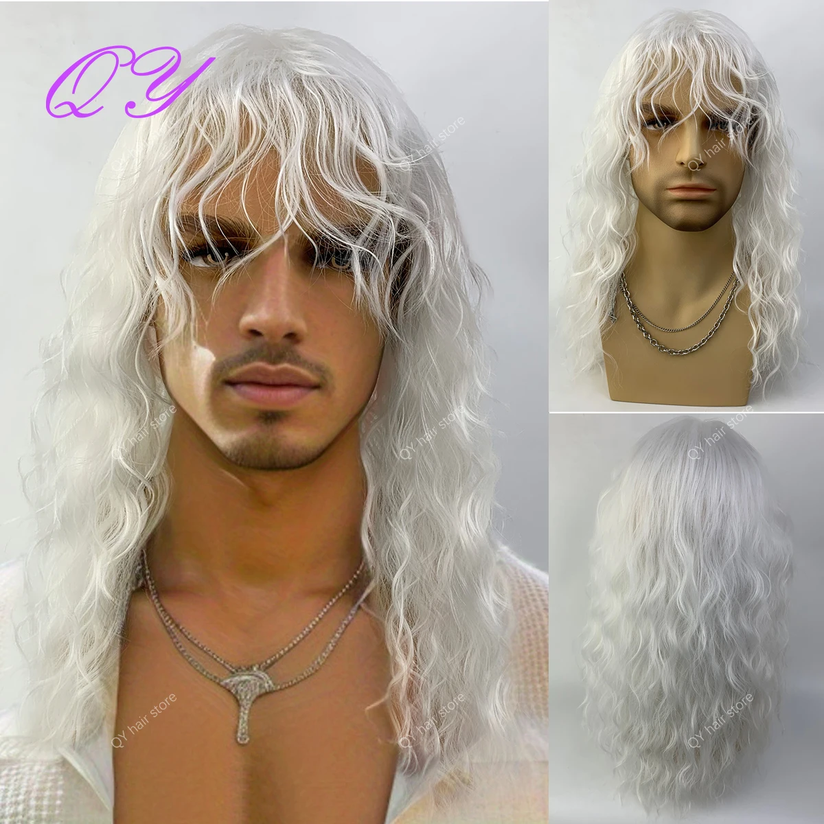 Long curly white wig store