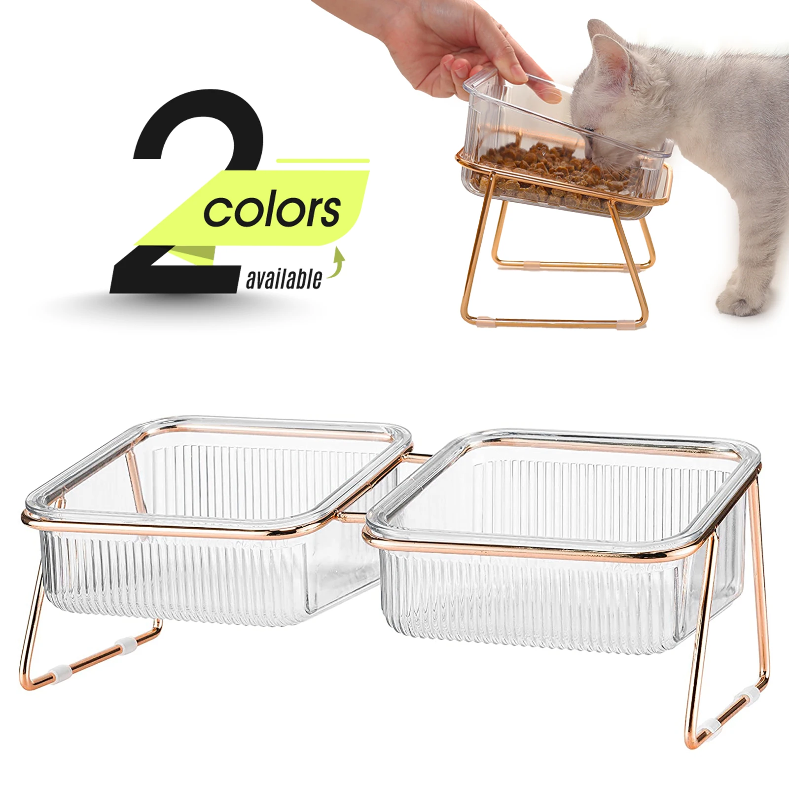 Cat Double Bowl New with Stand and Mat Pet Kitten Puppy Transparent ...
