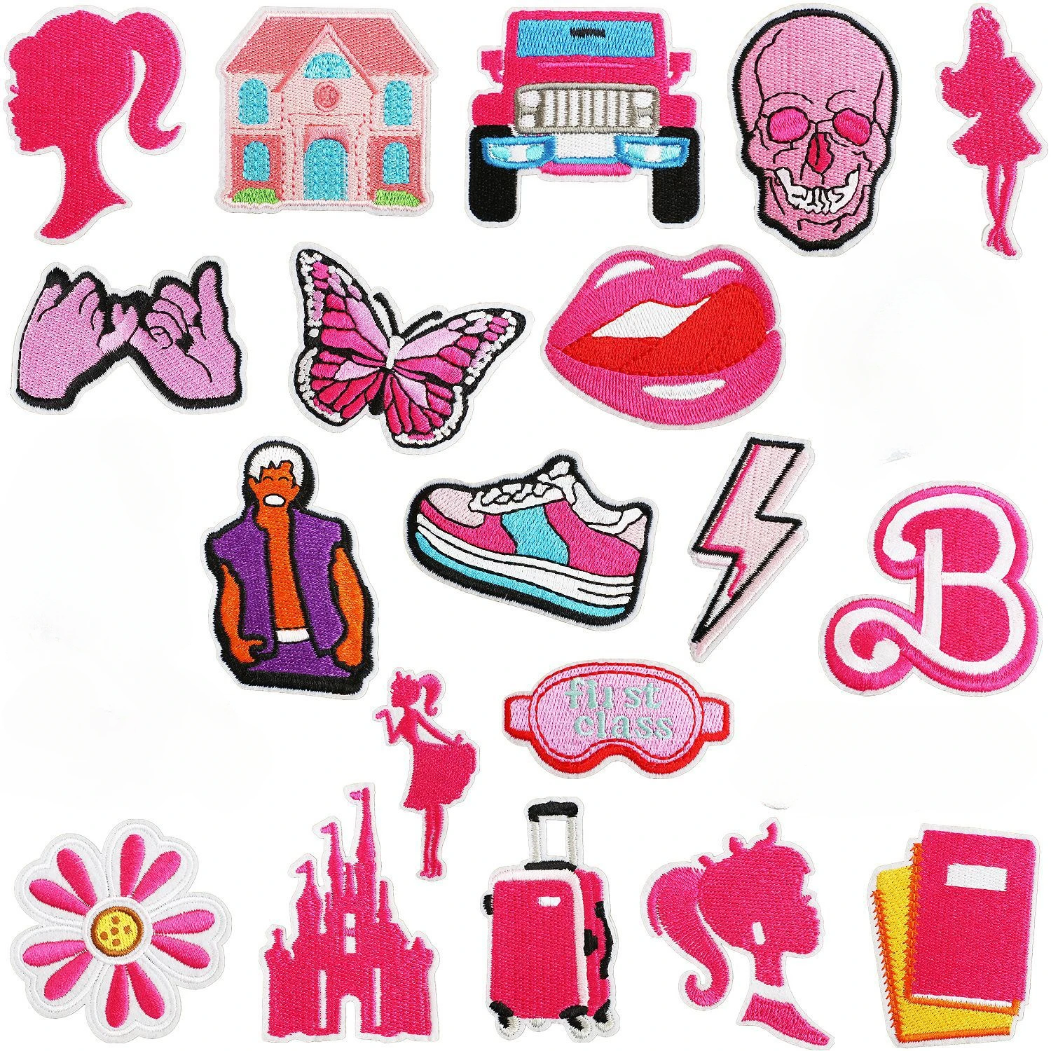 Cute Pink Emblem DJ Nightclub Style Embroidered Cloth Patches Pink Girl ...