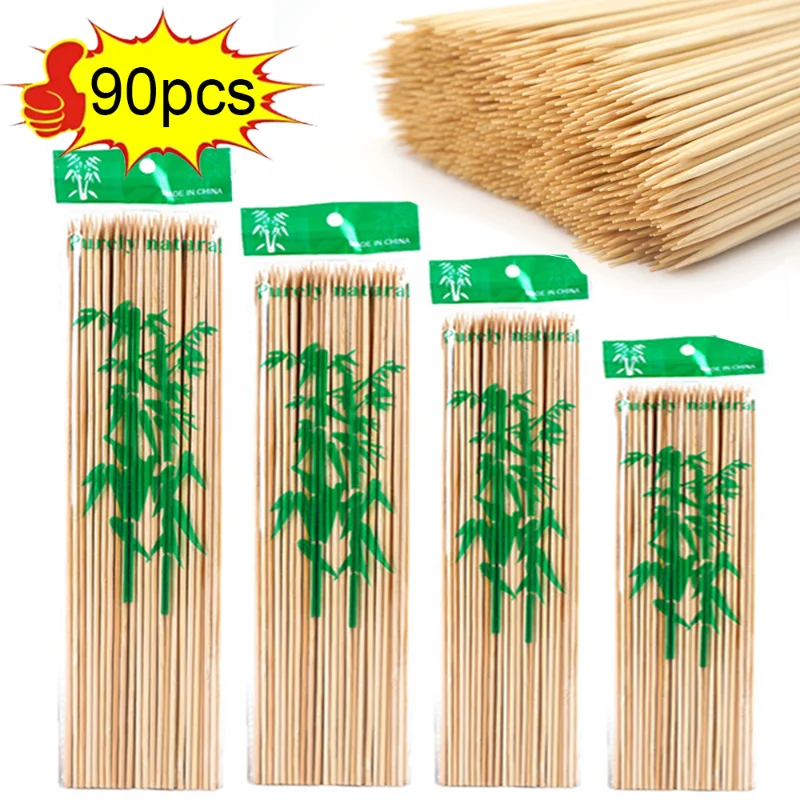90pcs-Bamboo-Skewer-Sticks-Food-Grade-Bamboo-Stick-Disposable-Nature ...