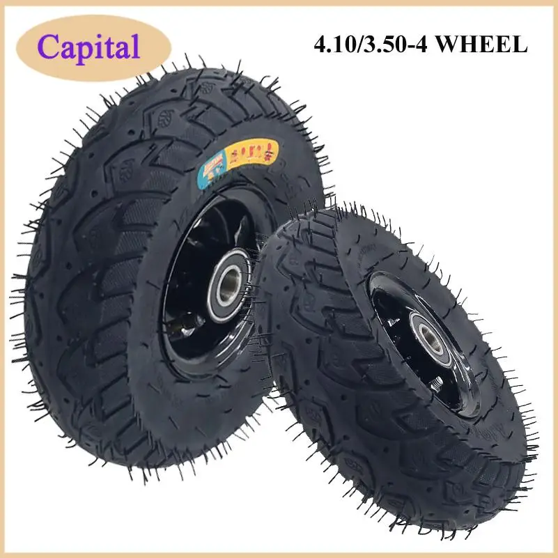 4.10/3.50-4 Pneumatic Tyre Wheel with alloy Rim for 49cc Mini Quad Dirt ...