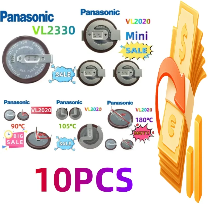 10PCS Original Panasonic VL2020 VL2330 rechargeable battery With Legs ...