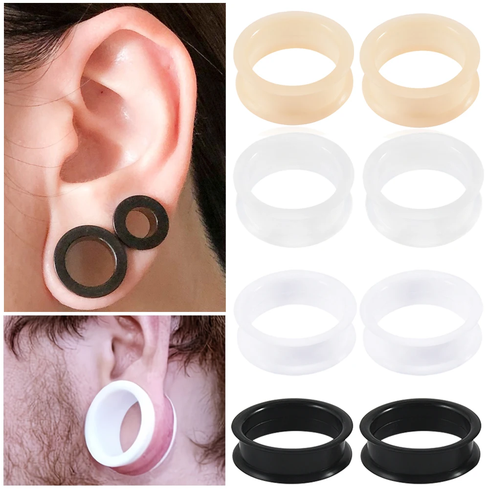 Body Jewelry 3 Pairs 26mm Acrylic Ear Gauges - Clear Black White Double ...