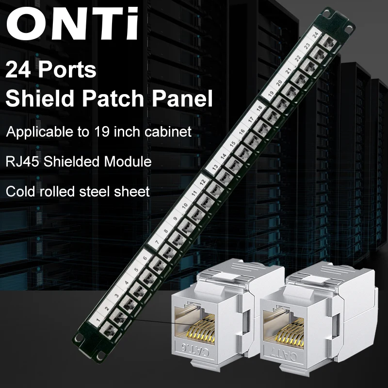 1U 19" Inch RJ45 Shielded Module 24 Port Patch Panel Rackmount Wall ...