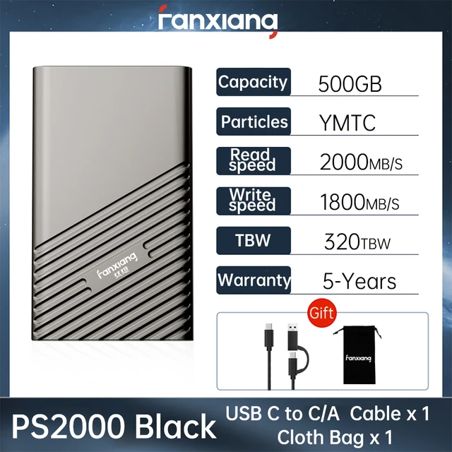 Fanxiang 휴대용 외장 솔리드 스테이트 드라이브 PSSD, PS5, PS4 노트북 데스크탑용, 2000 MB/s, 1TB, 2TB, USB3.2, Gen2x2 ...