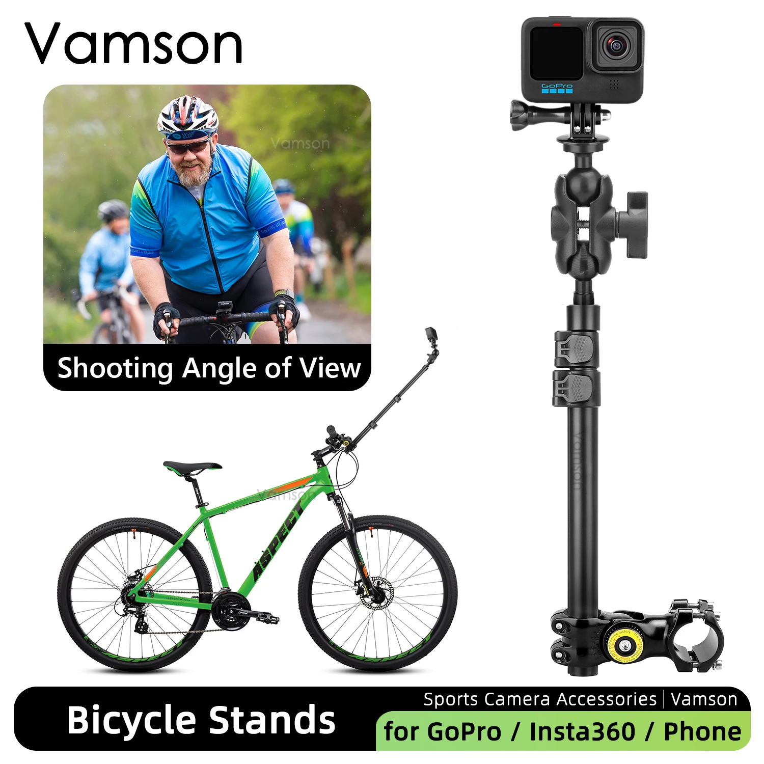 Vamson-Selfie-Stick-Bike-Handlebar-Clip-for-GoPro-11-10-9-Camera ...