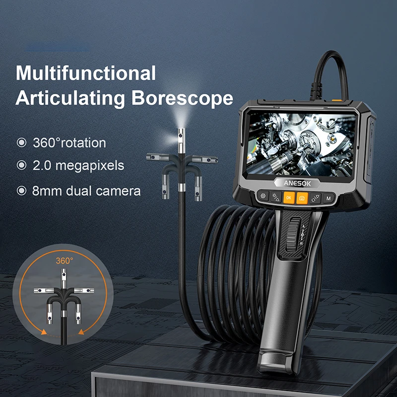 Steerable Borescope Dual Lens Pipe Industrial Endoscope Full HD 5“ IPS ...