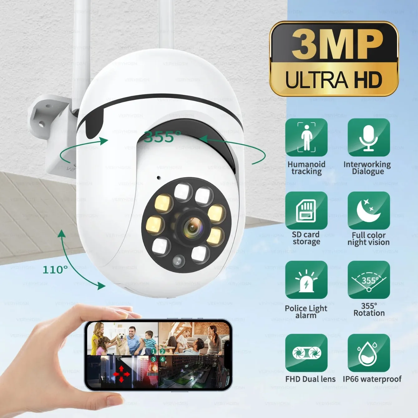 1PCS-Wifi-Camera-3MP-IP-Outdoor-4X-Digital-Zoom-Wireless-Security ...