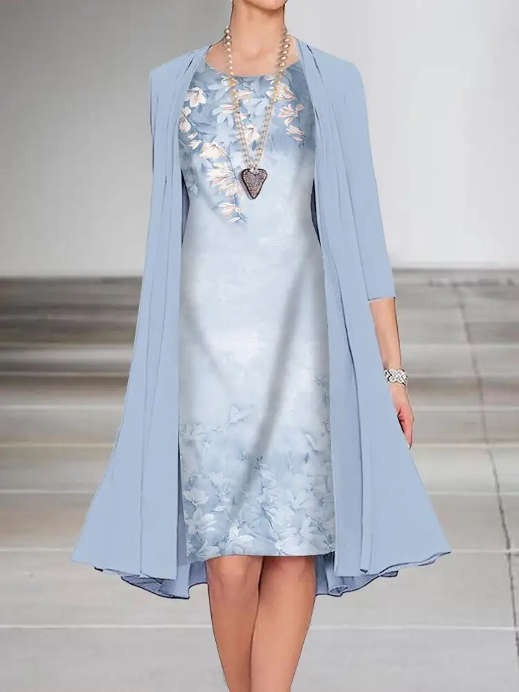 Women Dress Sets Elegant Floral Chiffon Midi Dresses+cardigan Long Tops ...