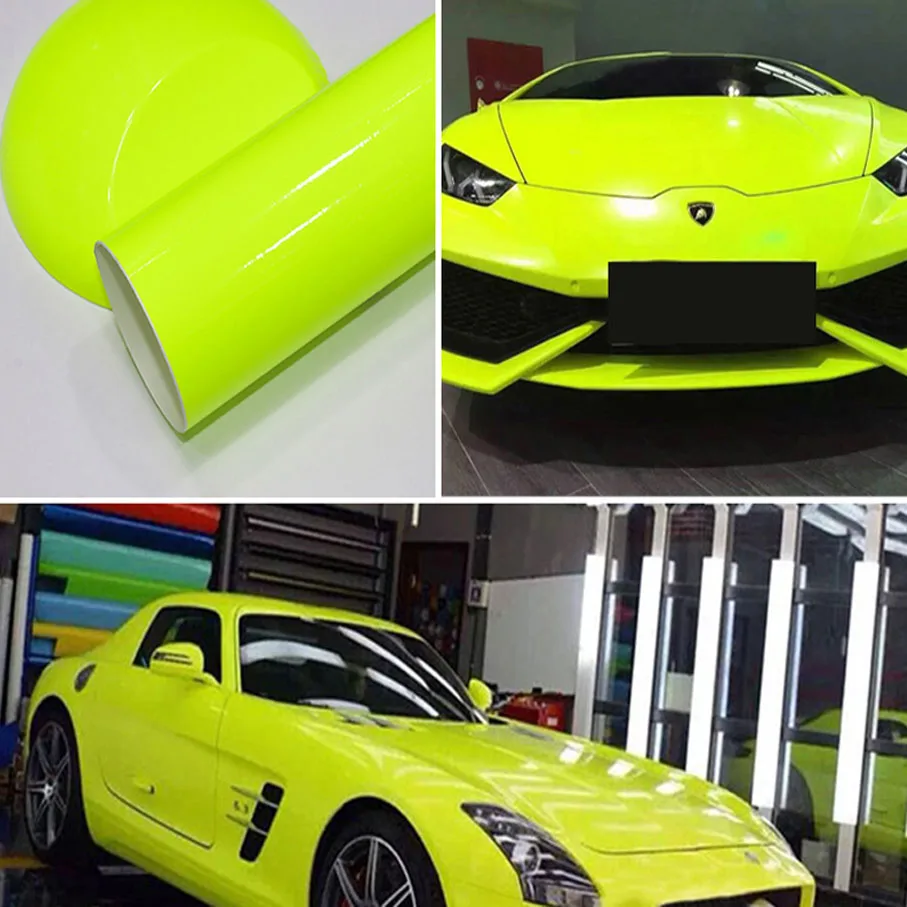 Fluorescent Yellow Car sticker with air bubbles fluorescent wrap film ...