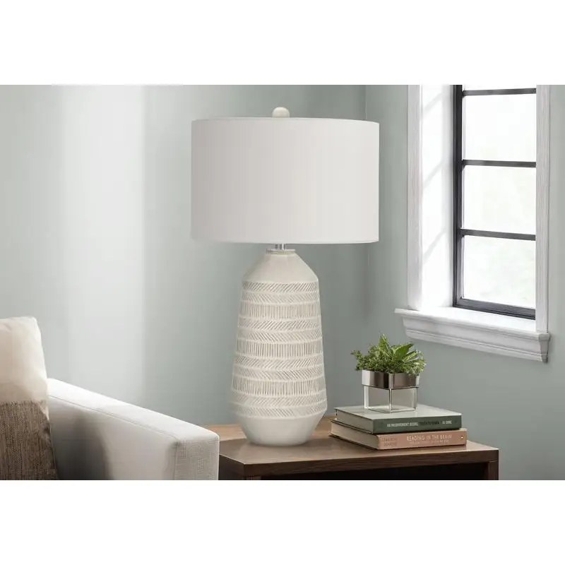 Contemporary 33" Table Lamp with Ivory Cream Shade and Cream Ceramic ...