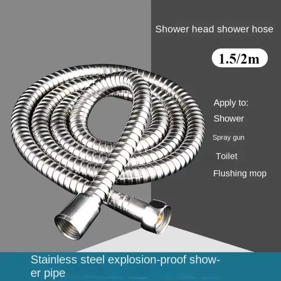 Shower Hose 1.5/2/3M Black/Silver Flexible Shower Hose Stainless Steel ...