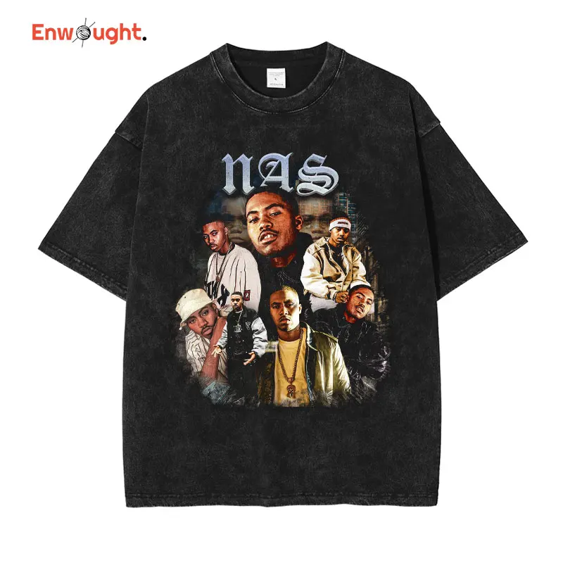 Nas-T-Shirt-Hip-Hop-Rapper-Singer-N-A-S-Top-Tees-Vintage-Washed-Short ...