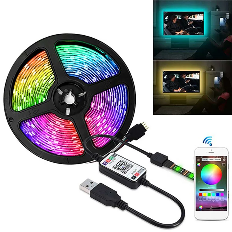 Bluetooth USB 5V RGB LED Strip Light 5050 Controller 1M 2M 3M 4M 5M ...