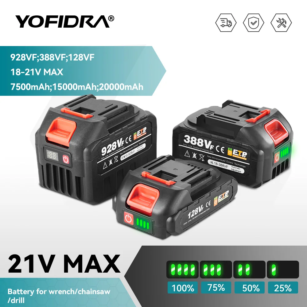 YOFIDRA-20V-18V-Rechargeable-928vf-388vf-128vf-22500mAh-Lithium-Ion-Battery-With-Plug-For-Makita ...