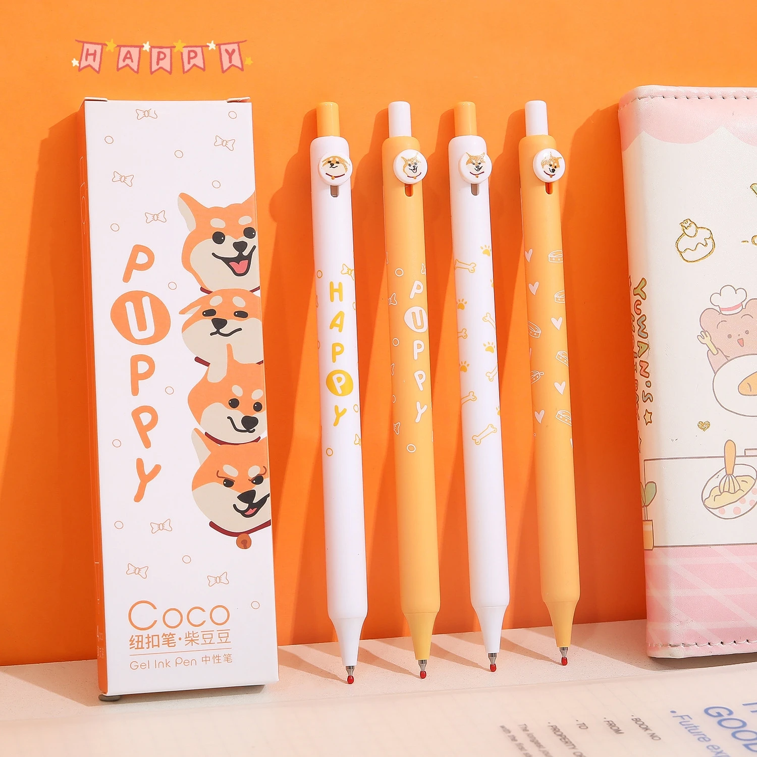 4pcs Puppy Dog Gel Pens Set Coco Button Click Type 0.42mm Ballpoint Quick Dry Black Color Ink ...
