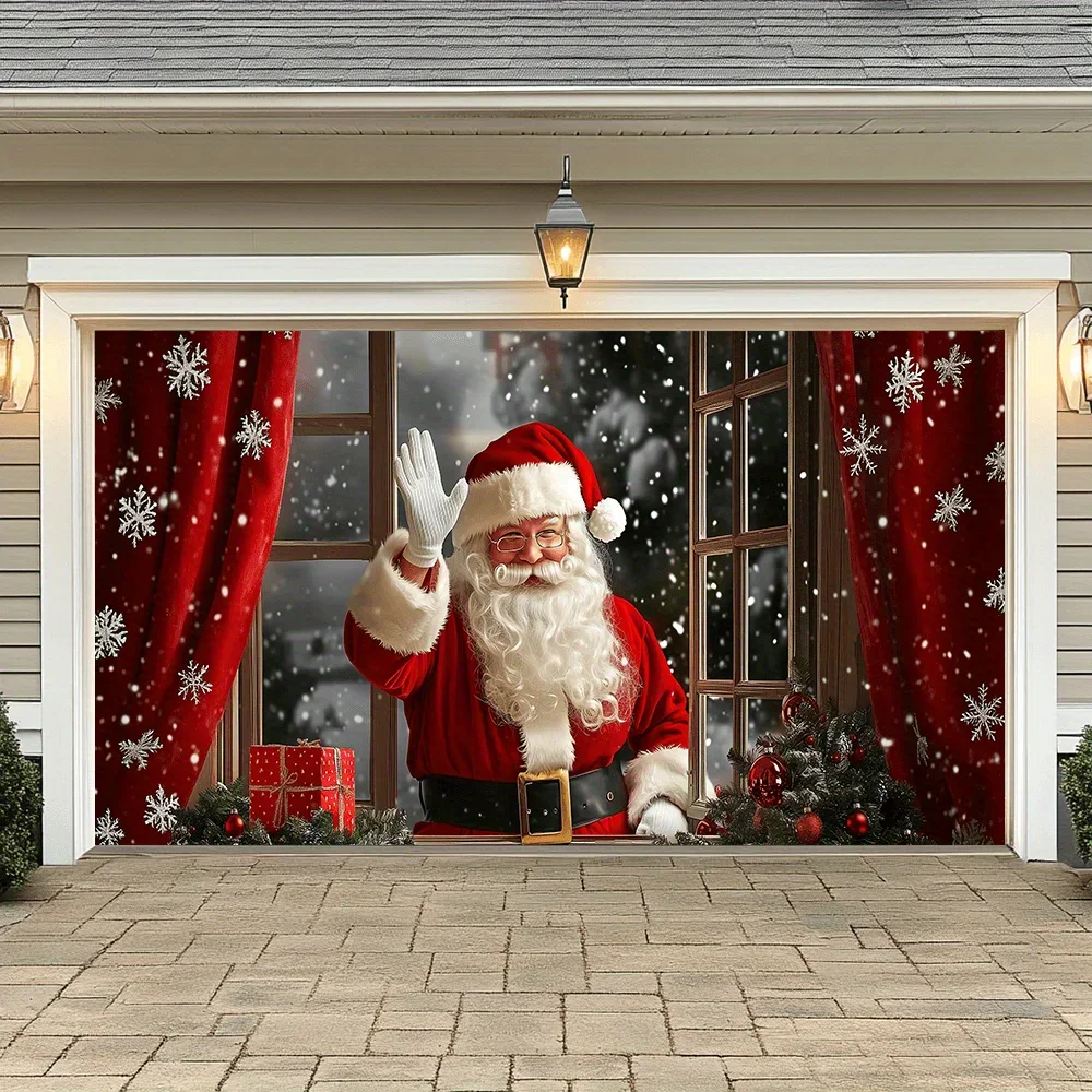 Santa-Claus-Greeting-Garage-Door-Cover-Polyester-Christmas-Entryway ...