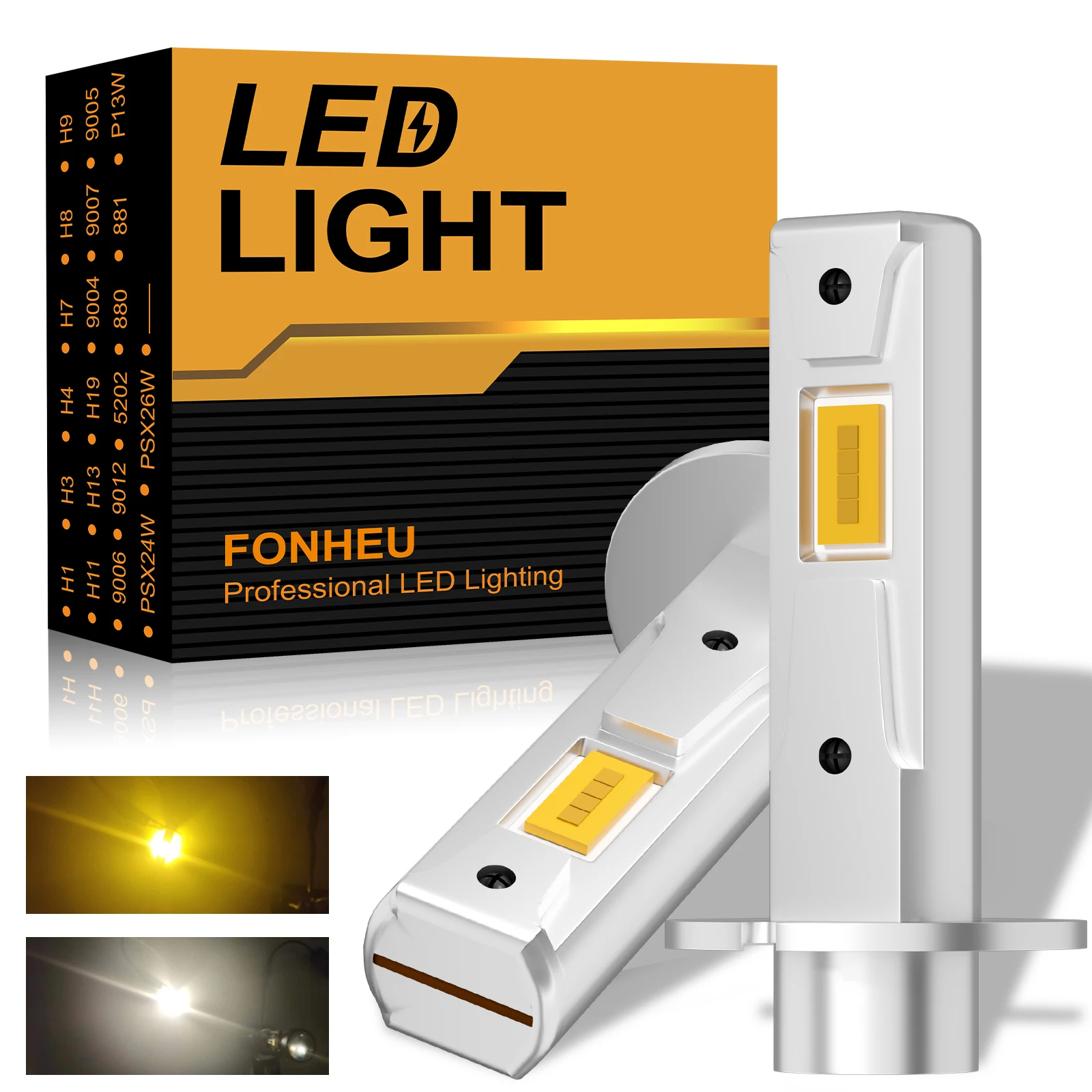 2x-Canbus-H3-LED-Headlight-Bulb-H1-LED-Light-Mini-Size-Design-Wireless ...