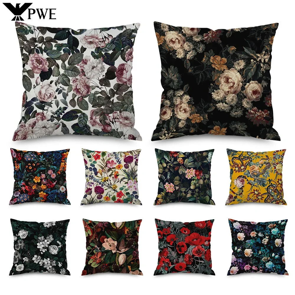 Taie-d-Oreiller-Vintage-en-Lin-Motif-Floral-Rose-de-Nuit-Noire-D ...