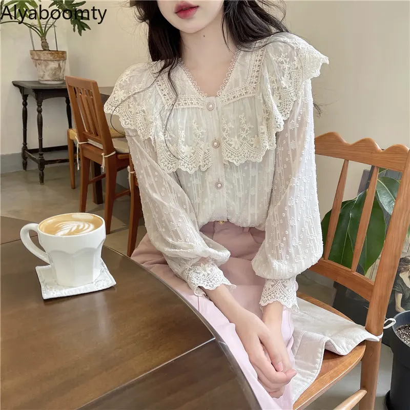 Blusa coreana elegante de manga larga para mujer, blusa delicada con ...
