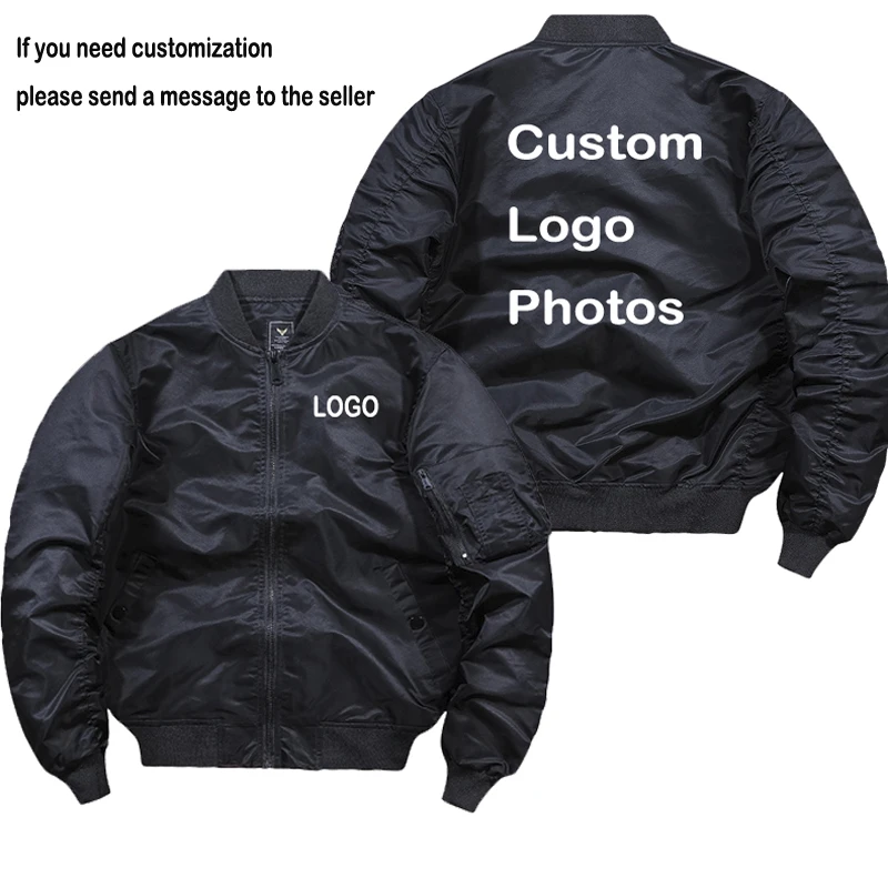Custom Logo Design Bomber Jacket Men DIY Print Zipper Coat Windproof ...