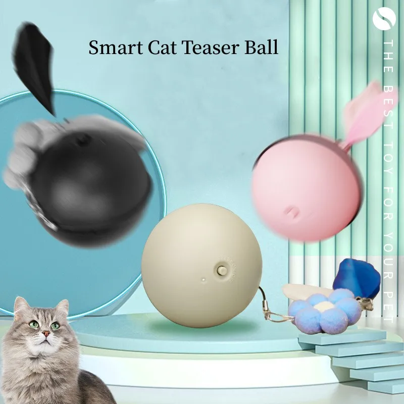 Automatic-Cat-Teaser-Ball-Interactive-Movement-Toy-With-Feather-and ...