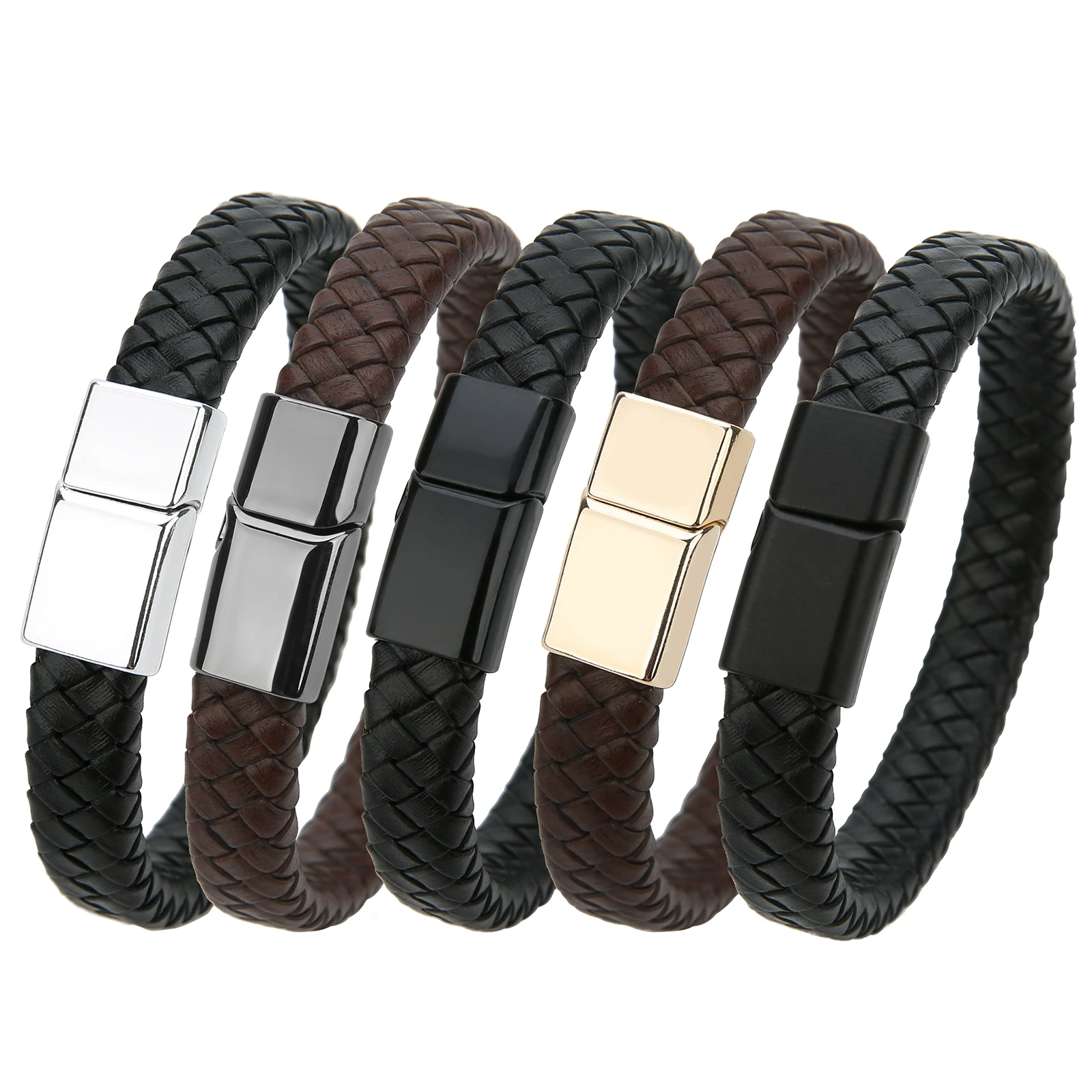 Braided Leather Charm Bracelet Magnetic Clasp | Magnetic Metal Clasps ...