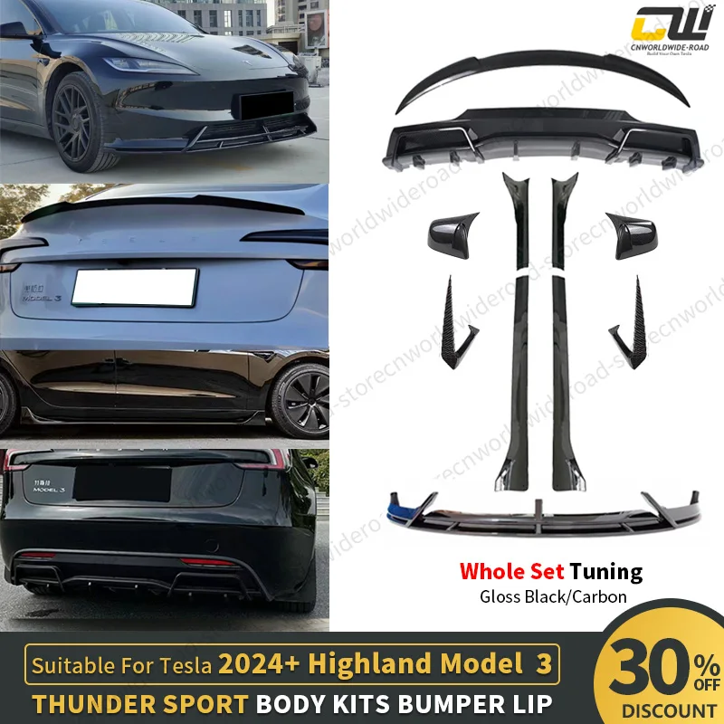 For 2024+ Model 3 Highland Body Kit Sport Refresh Front Lip Bumper Side ...