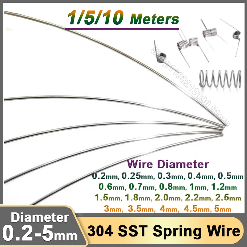 1/5/10M Spring Wire 304 Stainless Steel 0.2/0.25/0.3/0.4/0.5/0.6/0.7/0 ...