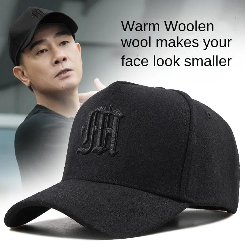 Baseball Cap For Men Autumn Winter Hat Tweed Hat Men's Big Head ...