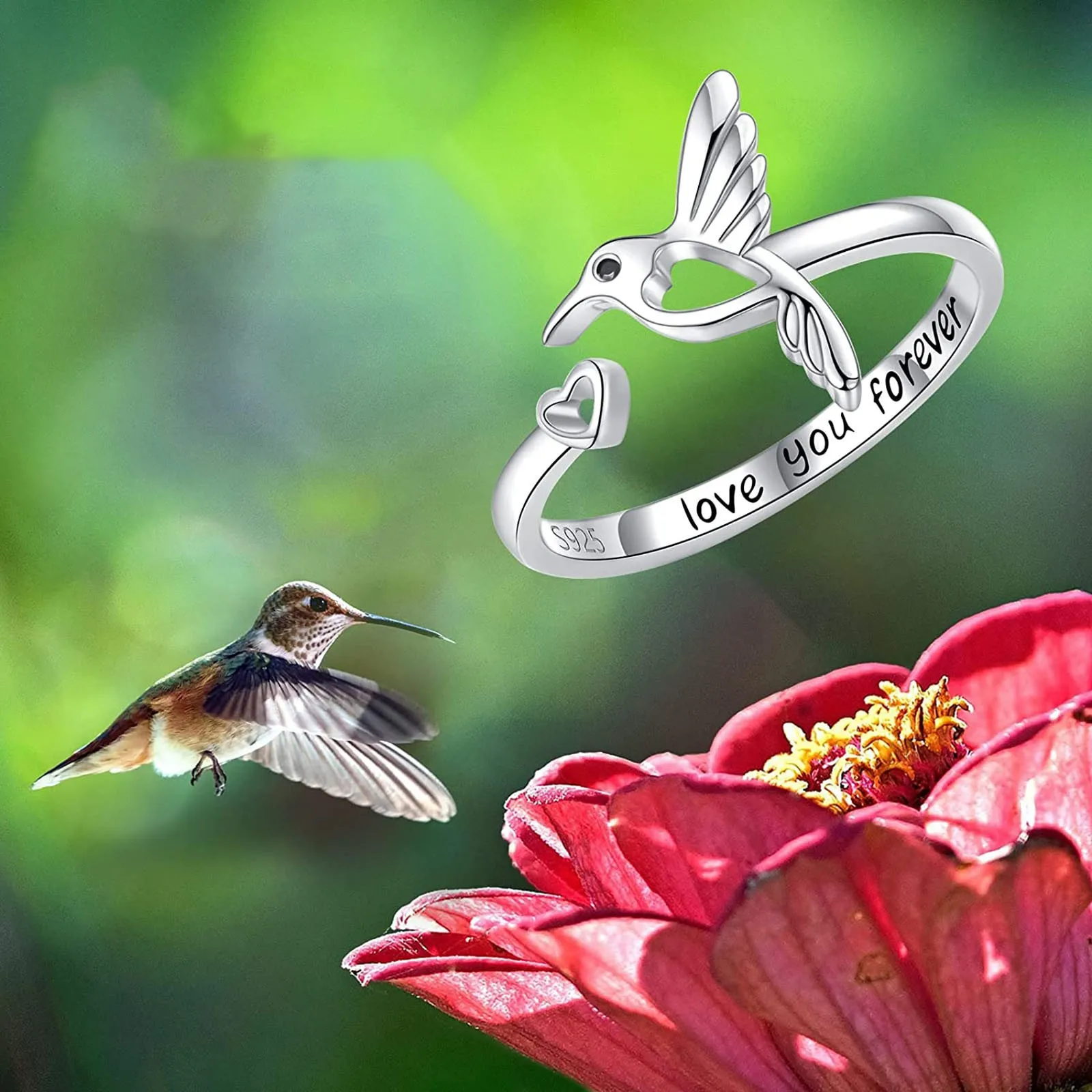 Hummingbird Heart Rings Opening Adjustable Exquisite Women's Versatile ...