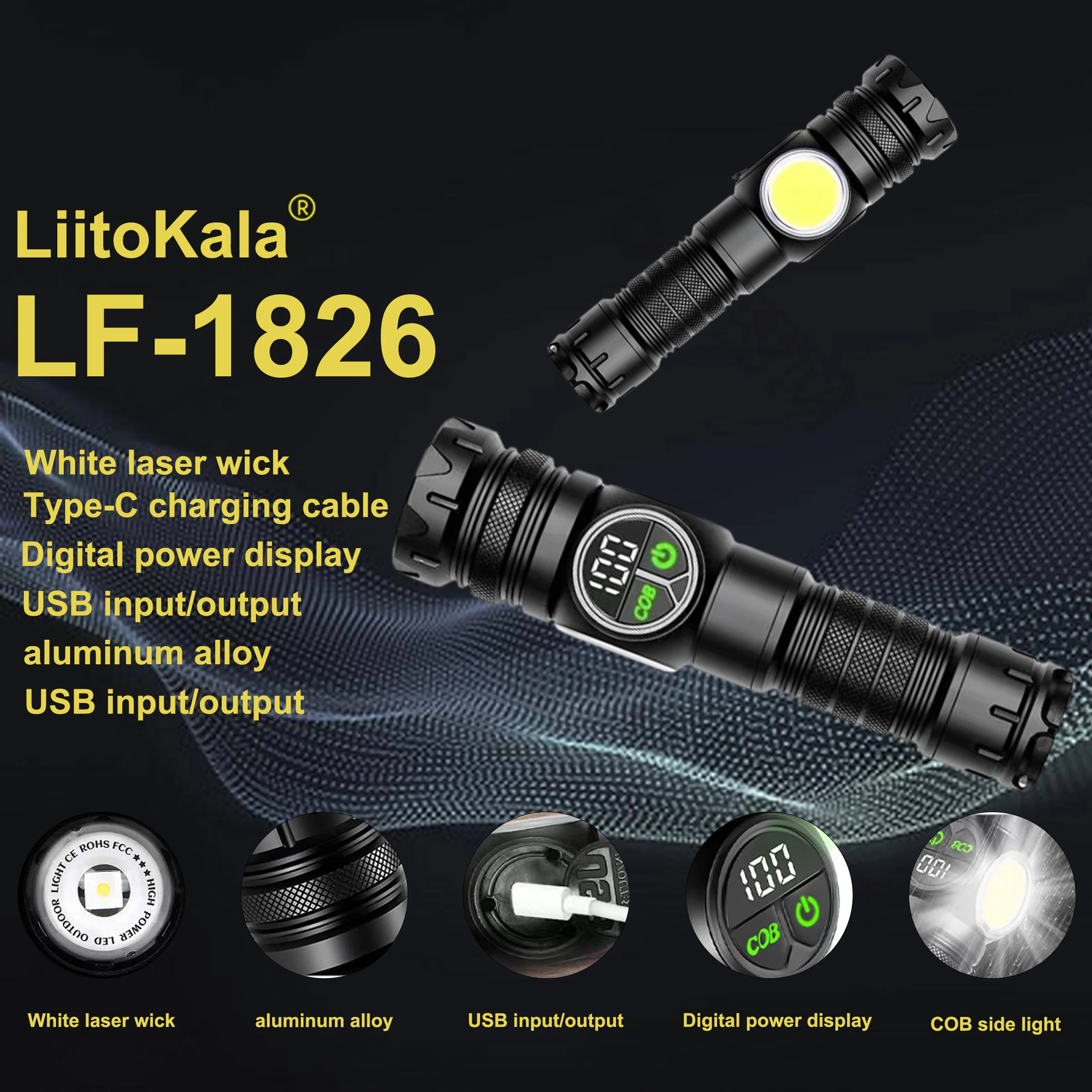 LiitoKala LF-1826 COB Flashlight High Lumen Field Lighting Portable ...