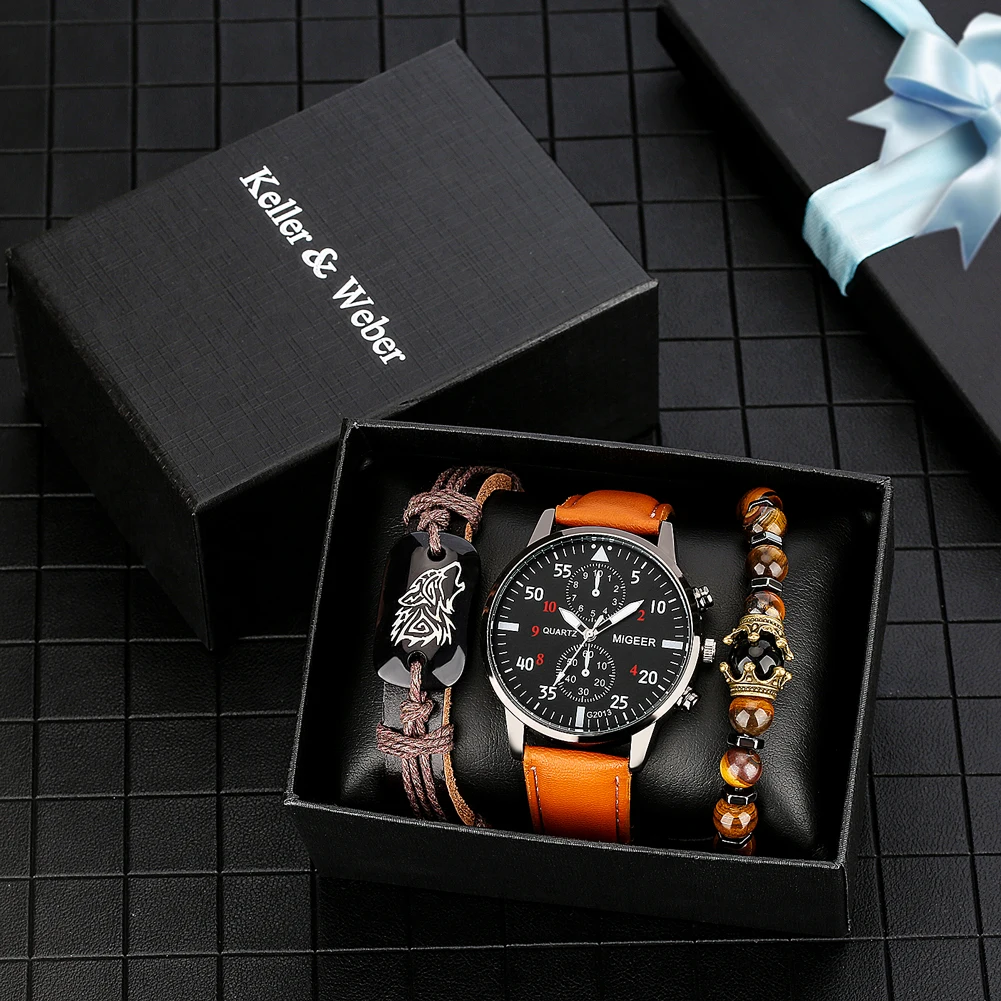 Men Luxury Watch Gift Set Moda Brown Quartz Relógios Pulseira para ...