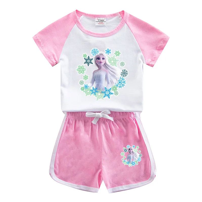 Summer Little Girls Fashion Clothes Shirt&shorts Two Piece Suit Frozen ...