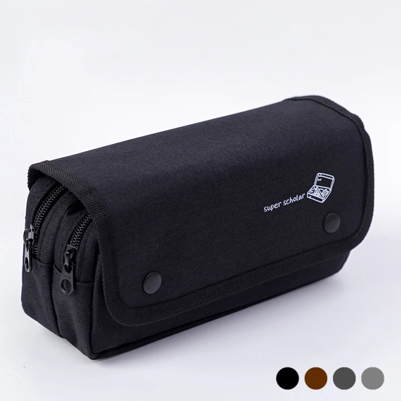 Coreano-Grande-Capacidade-Black-Pencil-Case-Papelaria-Pen-Pouch ...