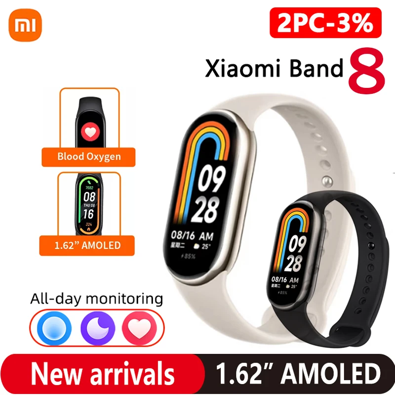 100% Original Xiaomi Mi Band 8 Blood Oxygen LED Screen Fitness Smart ...