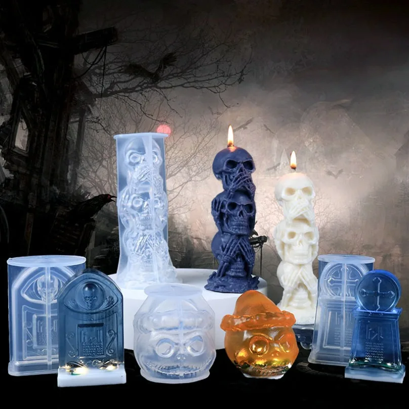 3D-Cross-Skull-Tombstone-Silicone-Candle-Mold-DIY-Handmade-Plaster-Soap ...