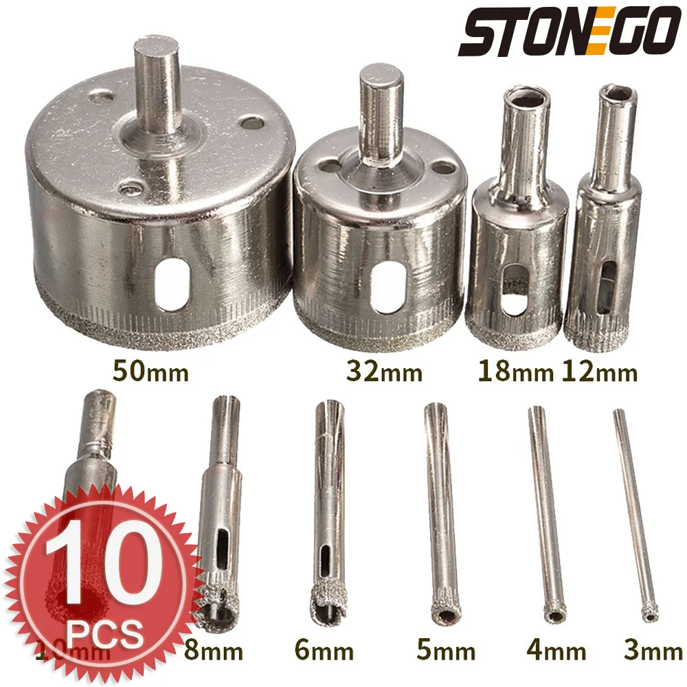 STONEGO-10PCS-Diamond-Coated-Hole-Saw-Core-Drill-Bit-Tile-Marble-Glass ...
