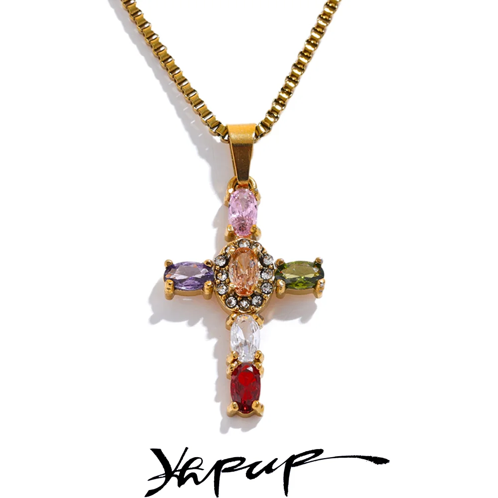 Yhpup-Delicate-Colorful-Bling-Cubic-Zirconia-Cross-Pendant-Stainless ...