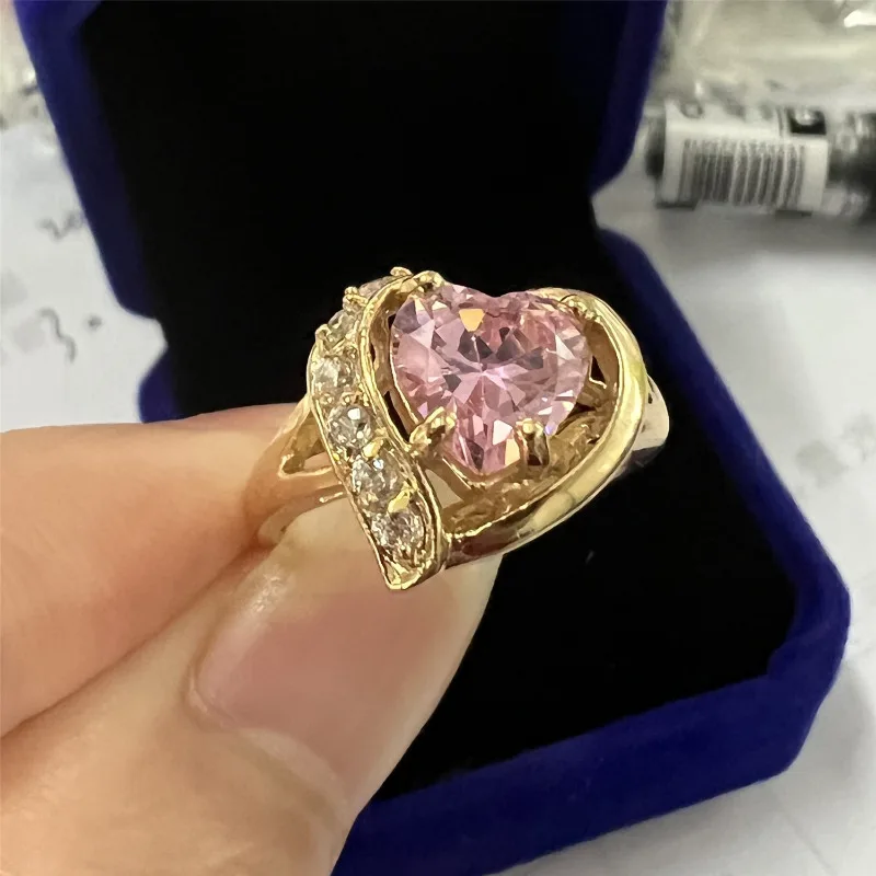 14K-Gold-Heart-Pink-Sapphire-Promise-Ring-Engagement-Wedding-Band-Rings ...