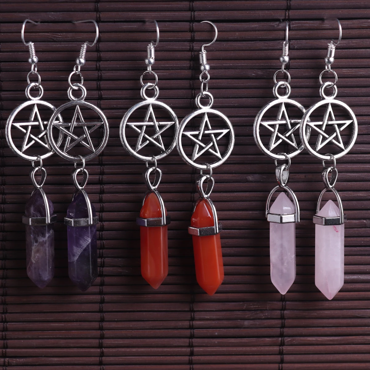 1Pair-Bohemia-Natural-Crystal-Stone-Carnelian-Rose-Quartz-Hexagonal ...