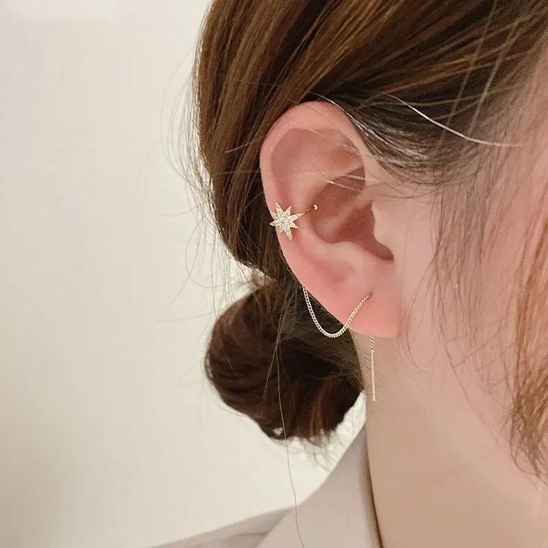 Sam-panda-925-Sterling-Silver-Star-Simple-Chain-Ear-Bone-Clip-For-Women ...