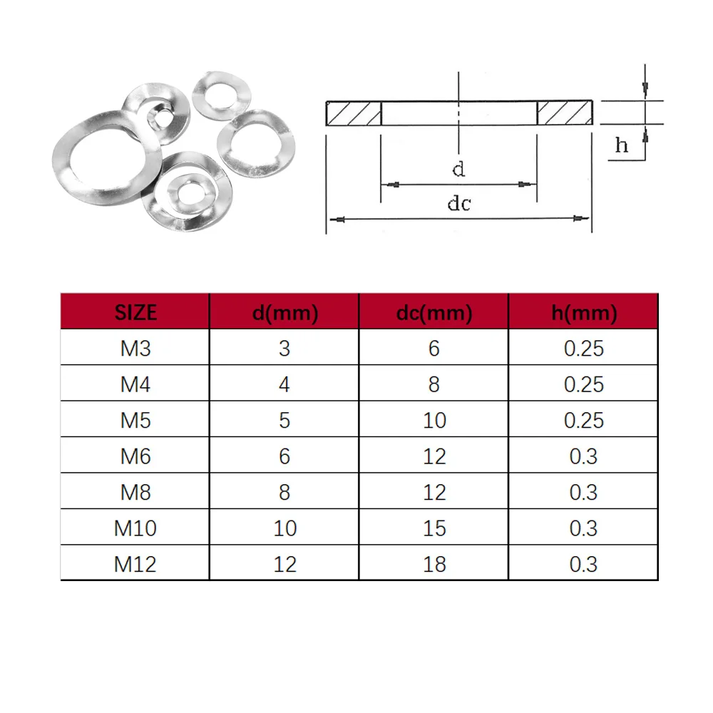 RONDELLE,Black 65Mn--Kit'assortiment de rondelles ondulées en acier inoxydable 350, 304 pièces ...